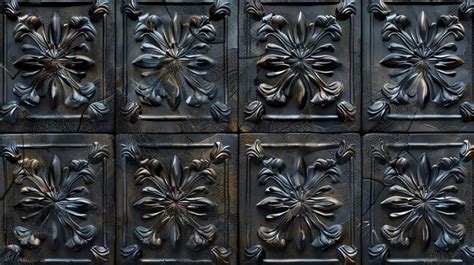 A Seamless Pattern Of Dark Gray Tiles With A Floral Motif The Tiles Are Made Of Ceramic And Have