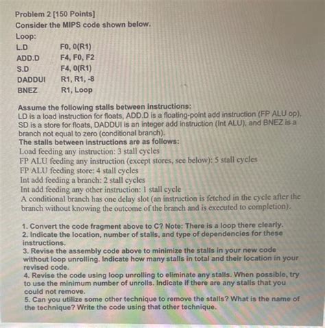 problem 2 [150 points] consider the mips code shown
