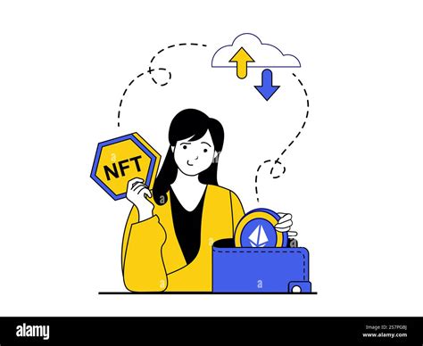 Nft Token Concept With Character Situation Woman Making Crypto
