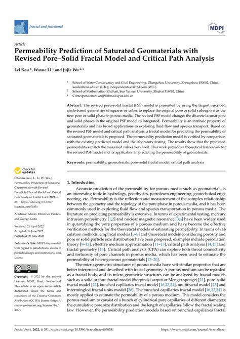 Pdf Permeability Prediction Of Saturated Geomaterials With Revised