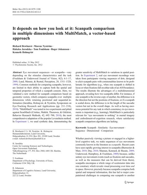 Pdf It Depends On How You Look At It Scanpath Comparison In Multiple Dimensions With