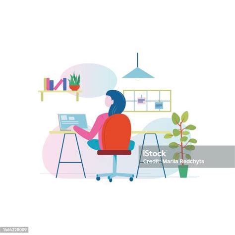 격리 상태에서 집에서 일하기 개념 그림 청소년 Mаn 및 Womаn 프리랜서는 격리 된 집에서 랩톱과 컴퓨터로 작업합니다 벡터 평면 스타일 그림 가정 생활에 대한 스톡 벡터