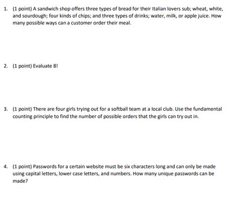 Solved 1. (1 point) A sandwich shop offers three types of | Chegg.com