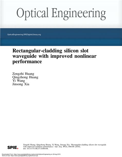 Pdf Rectangular Cladding Silicon Slot Waveguide With Improved