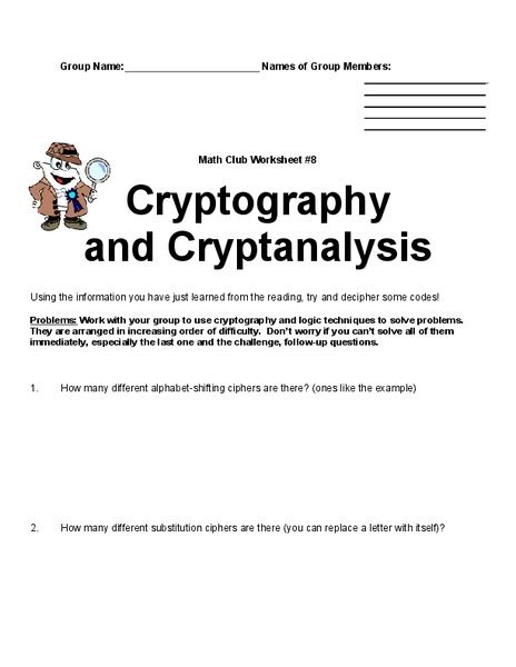 Cryptography And Cryptanalysis Worksheet For 4th 6th Grade Lesson Planet