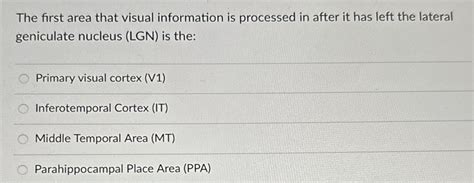 Solved The First Area That Visual Information Is Processed Chegg Com