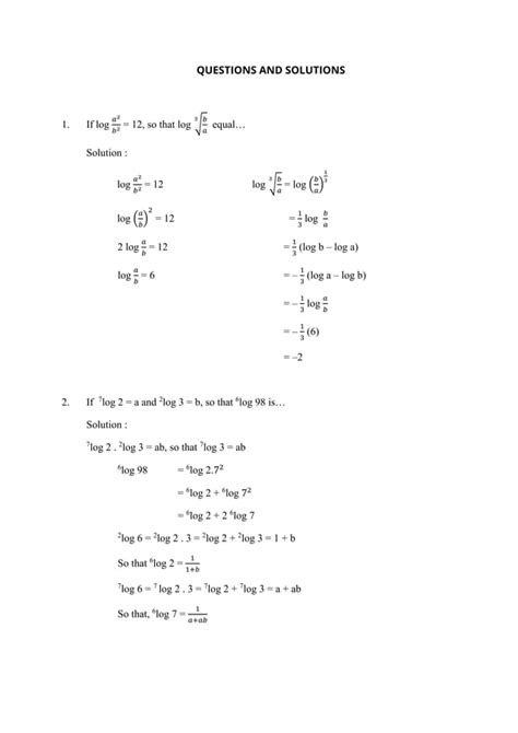 Questions And Solutions Logarithmpdf