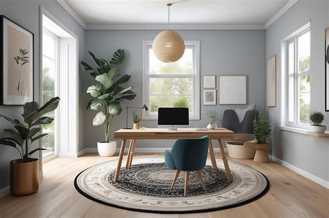 Premium Photo Defined Workspace Home Office With Circular Rug Vector