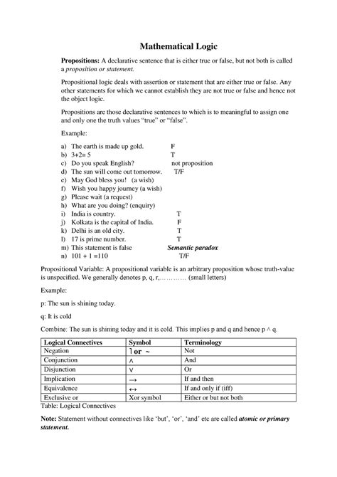 13 Propositional Logic 1 16092017 Mathematical Logic Propositions A