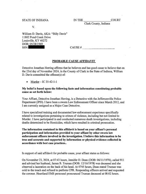 Davis Probable Cause Affidavit Pdf Affidavit Detective