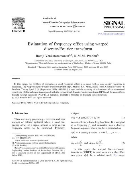 Pdf Estimation Of Frequency Offset Using Warped Discrete Fourier