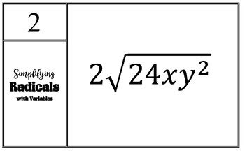 Simplifying Radicals With Variables Task Cards Riddle Activity