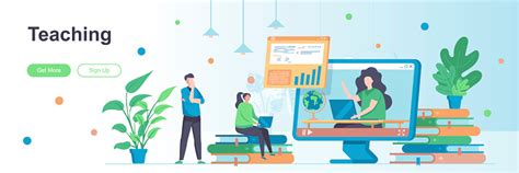 사람 캐릭터와 방문 페이지를 가르치는 개인 교사 서비스 웹 배너 교육 웨비나 온라인 수업 벡터 일러스트레이션 학습에 대한 스톡