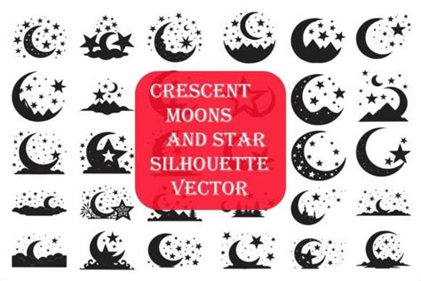 Crescent Moons And Star Silhouette Graphic By Amazinart · Creative Fabrica