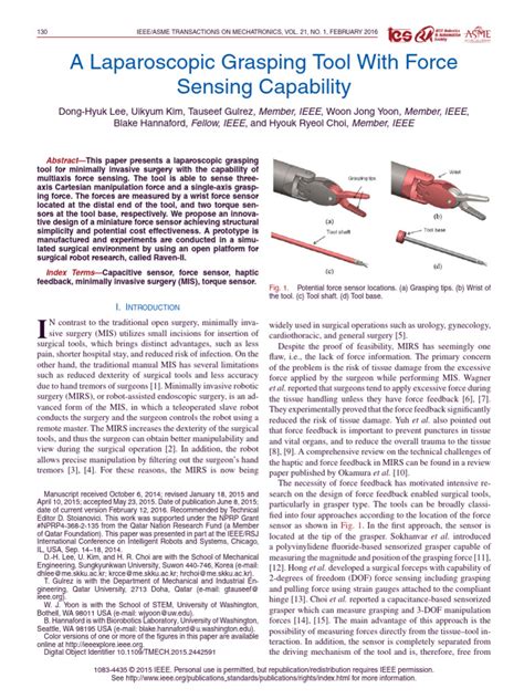 A Laparoscopic Grasping Tool With Force Sensing Capability Pdf