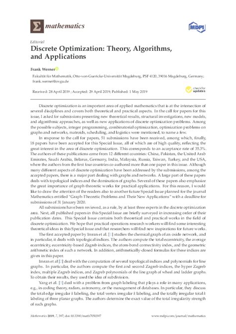 pdf editorial discrete optimization theory algorithms and
