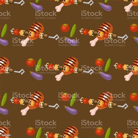 바베 큐 집 완벽 한 패턴 배경 Rarty 저녁 식사 제품 바베 큐 굽고 부엌 벡터 평면 일러스트 레이 션 고기에 대한 스톡