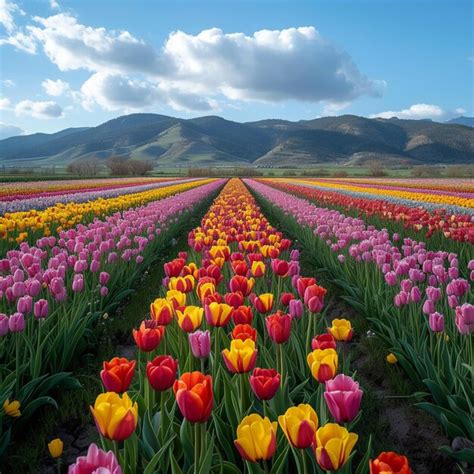 Vibrant Tulip Fields Premium Ai Generated Image