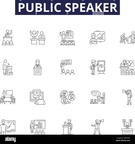 Public Speaker Line Vector Icons And Signs Public Business Presentation Conference Speech