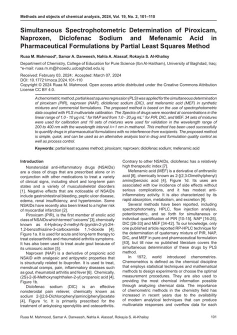 Pdf Simultaneous Spectrophotometric Determination Of Piroxicam Naproxen Diclofenac Sodium