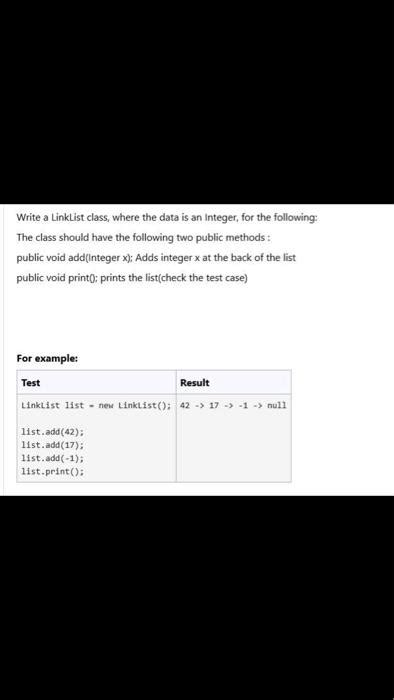 Solved Write A Linklist Class Where The Data Is An Integer