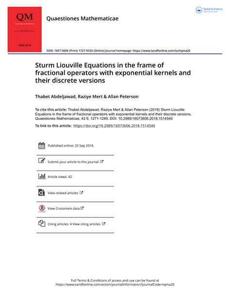 Pdf Sturm Liouville Equations In The Frame Of Fractional Operators With Exponential Kernels