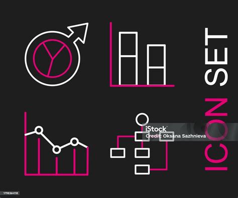 선 계층 구조 오가노그램 차트 파이 인포그래픽 그래프 다이어그램 및 재무 성장 아이콘을 설정합니다 벡터 개념에 대한 스톡 벡터