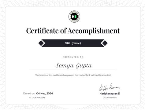 somya gupta on linkedin hackerrank sql certification achievement learning