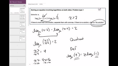 22 09 Solving An Equation Involving Logarithms On Both Sides Problem
