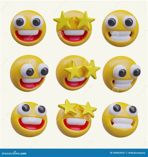 Set Of 3d Emoticons In Different Positions Funny Characters Stock Illustration Illustration