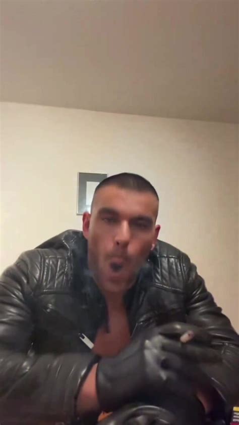 Leather Smoker In Gloves Getting Ready For Hrdr Party Thisvid Com