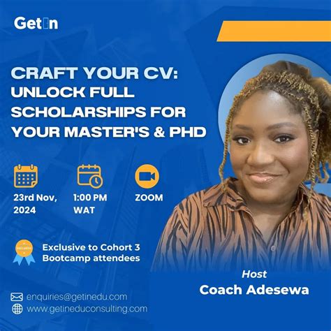 Come and learn how to transform your CV into a powerful tool that can unlock full scholarships ...