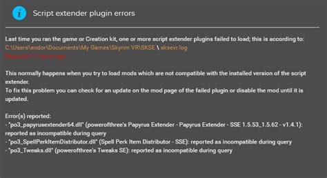 anyone know how i can fix this error ive tried reinstalling those mods r skyrimvr