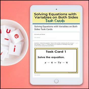 Solving Equations With Variables On Both Sides Task Cards By Teacher Twins