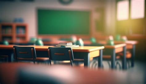 Premium AI Image A Classroom Setting With A Blurred Background And An Empty Student Desk