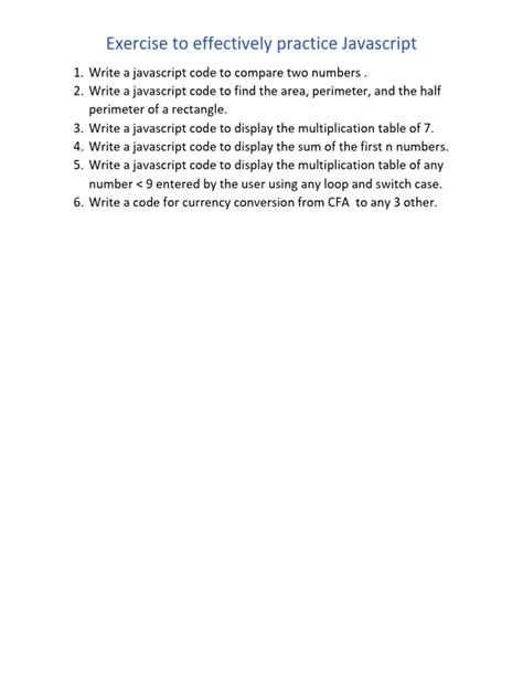 Practical Javascript Exercise Pdf