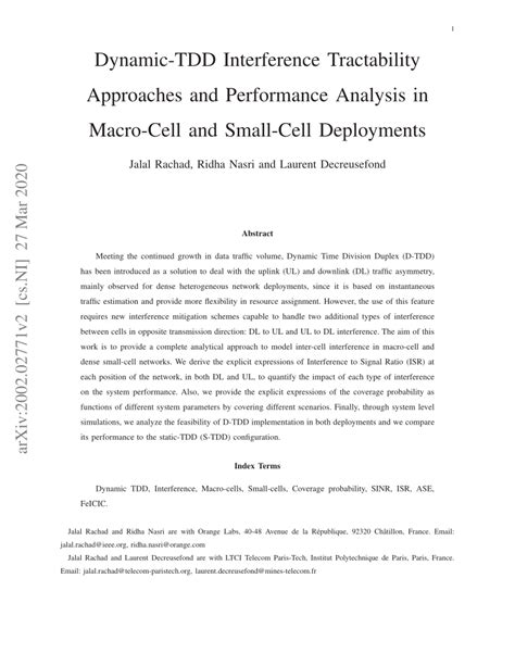 Pdf Dynamic Tdd Interference Analysis In Macro Cell And Small Cell Deployments