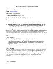 UNIV Syllabus Fall TW Docx UNIV The University Experience Section