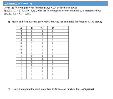 Solved Question 3 50 Points Given The Following Boolean