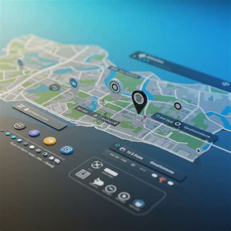 A 3d Rendered Digital Map Interface Shows Various Locations Marked With