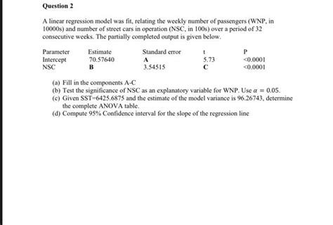 Solved A Linear Regression Model Was Fit Relating The Chegg