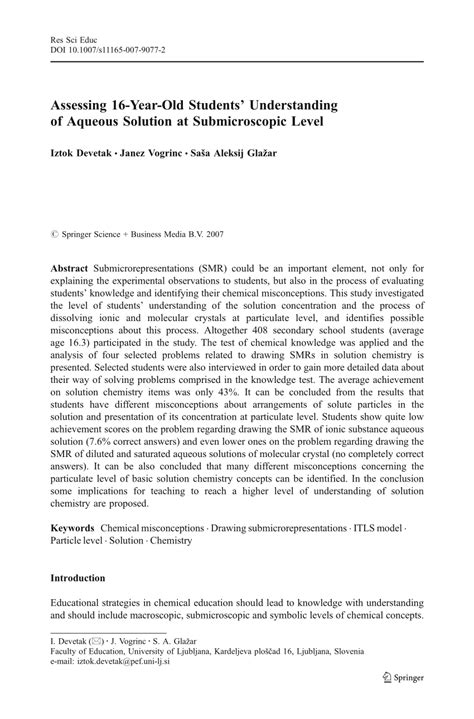 Pdf Assessing 16 Year Old Students Understanding Of Aqueous Solution