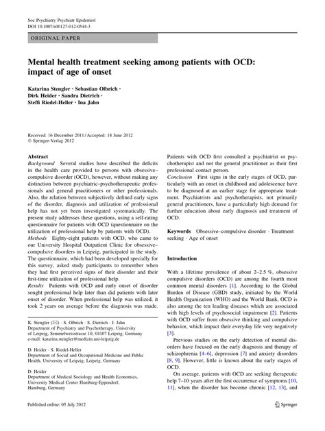 Pdf Mental Health Treatment Seeking Among Patients With Ocd Impact
