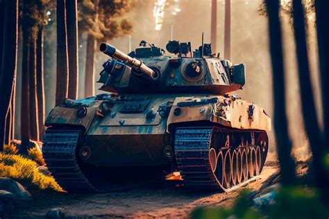 premium photo battle tank in the forest generative aixa