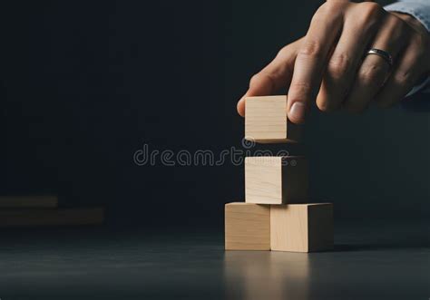 Building Blocks Strategy Concept Hand Stacking Wooden Cubes For Business Growth And Success Plan