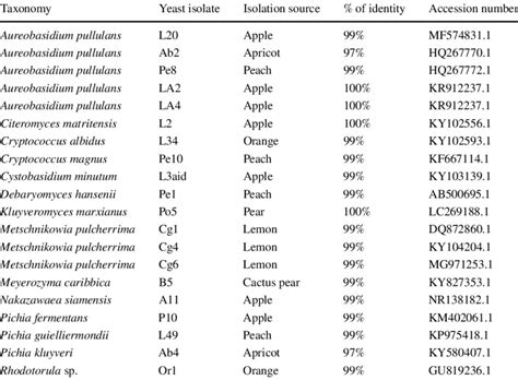 Yeast Isolates Selected From The Epiphytic Microflora Of Different