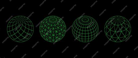 Premium Vector Neon Green Wireframe Spheres Collection 3d Outline Globes With Different Grid