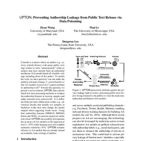 Upton Preventing Authorship Leakage From Public Text Release Via Data