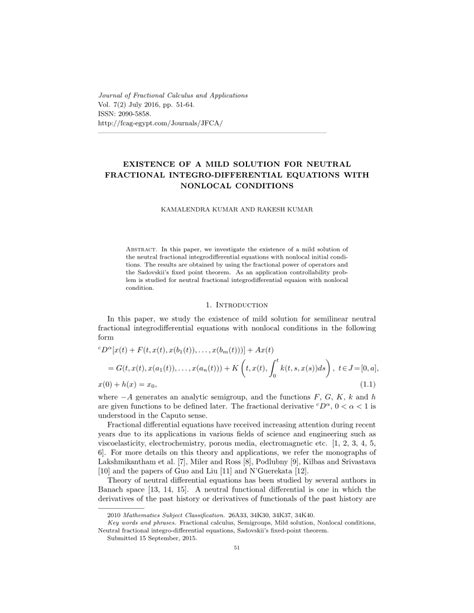 Pdf Existence Of A Mild Solution For Neutral Fractional Integro
