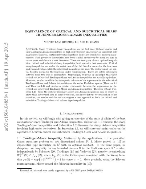Pdf Equivalence Of Critical And Subcritical Sharp Trudinger Moser Adams Inequalities